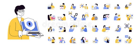 Cyber Security Concept Mega Set with Character Scenes in Flat Design ...