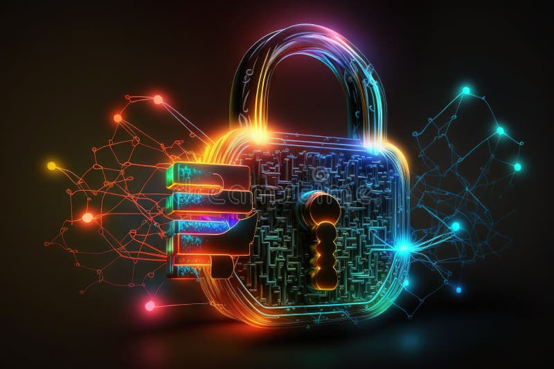 Cyber Security Concept Neon Padlock Stock Illustration - Illustration ...