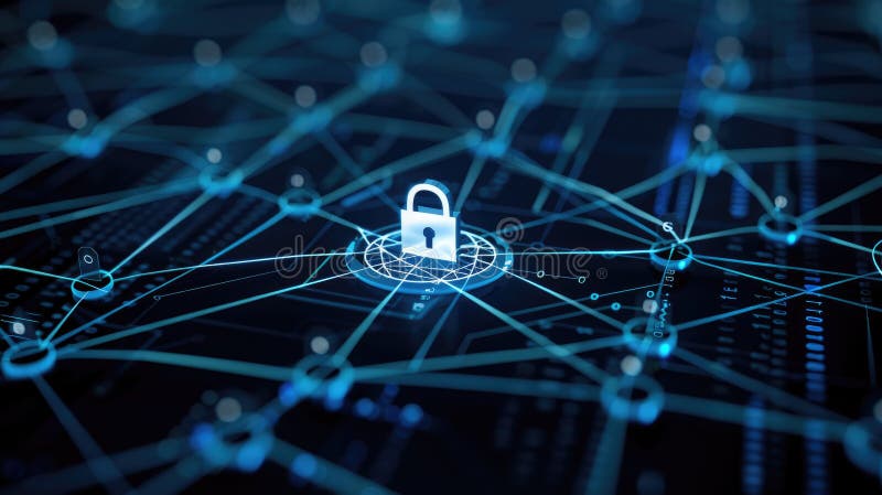 Cyber Security Concept, Network Diagram with Padlock Icon Ensuring ...