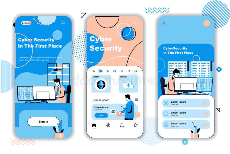 Cyber Security Concept Onboarding Screens for Mobile App Stock Vector ...