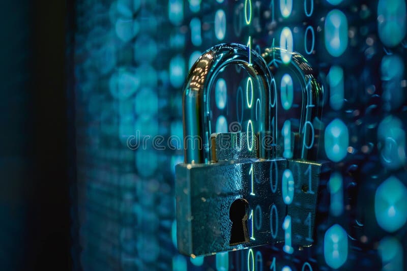 Cyber Security Concept Padlock on Binary Code Background Stock Illustration - Illustration of ...