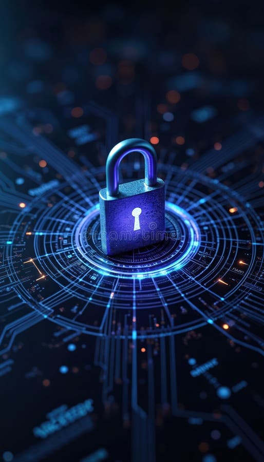 Cyber Security Concept. Padlock on Futuristic Background of Information ...