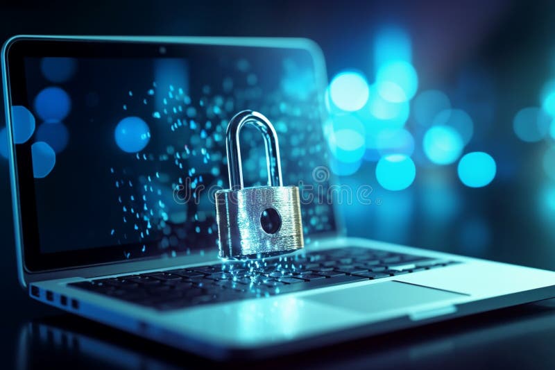 Cyber Security Concept with Padlock on Laptop Screen 3D Rendering Stock ...