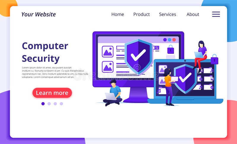 Cyber Security Concept, People Work on Screen Protecting Data and Confidentiality. Modern Flat ...