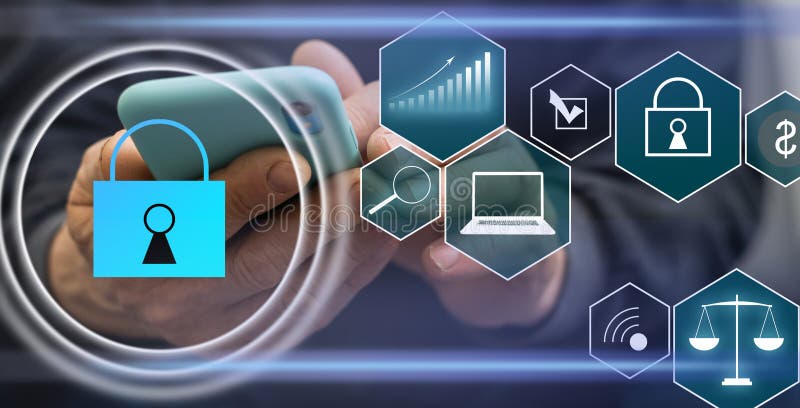 Cyber Security Concept, Person Hand Touching Cyber Security Icon on ...