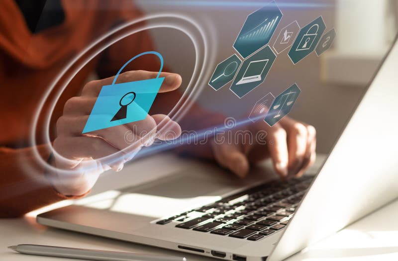 Cyber Security Concept, Person Hand Touching Cyber Security Icon on ...