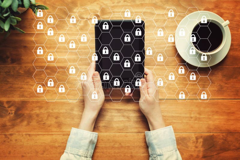 Cyber Security Concept with a Person Holding a Tablet Stock Image ...