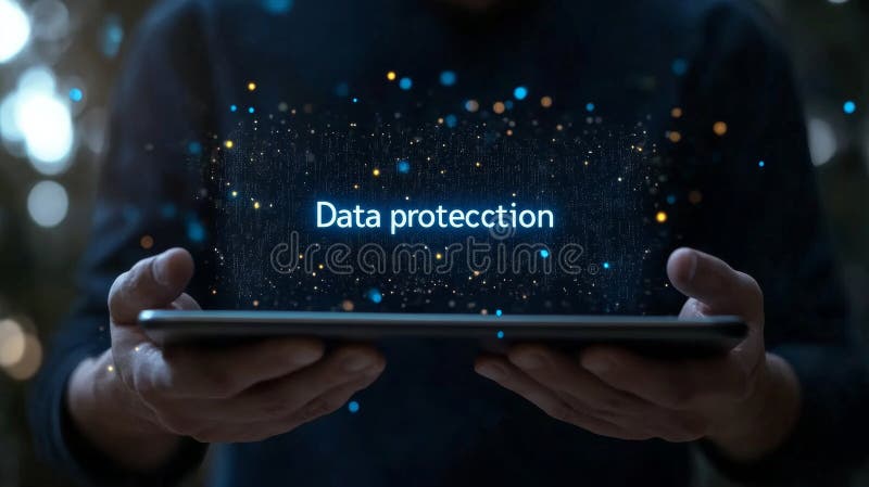 Cyber Security Concept Person Holding Tablet Showing Data Protection ...