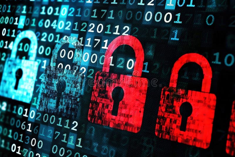 Cyber Security Concept. Red Digital Padlock. Digital Data Safety and ...