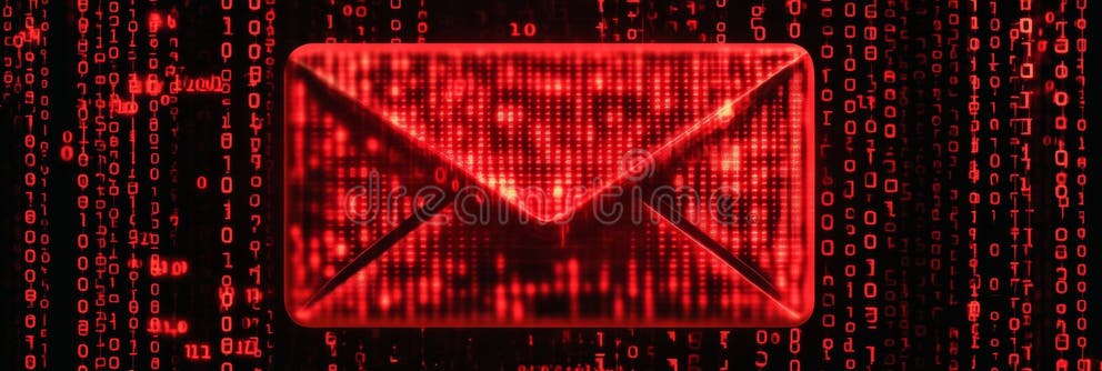 Cyber Security Concept Red Email Envelope on Binary Code Background ...
