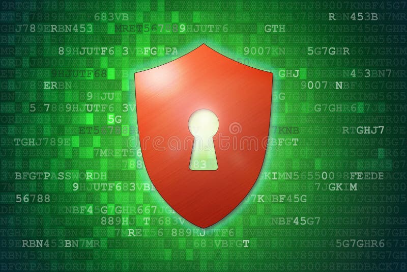 Cyber Security Concept: Red Shield with Keyhole Icon on Green Digital ...