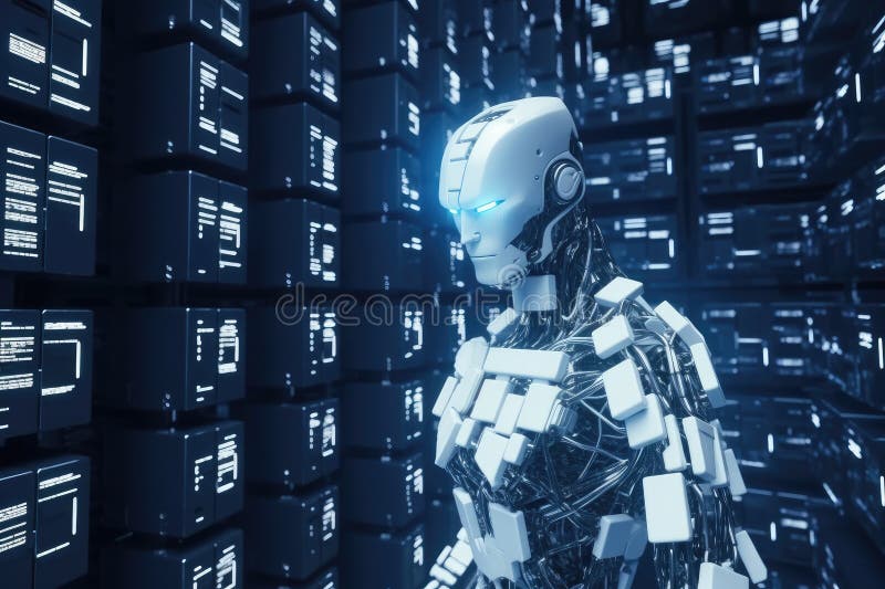 Cyber Security Concept. Robot Working and Protection at Data Center ...