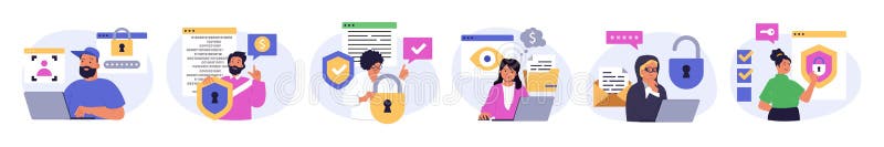 Cyber Security Concept Set in Flat Design for Web. Collection with ...