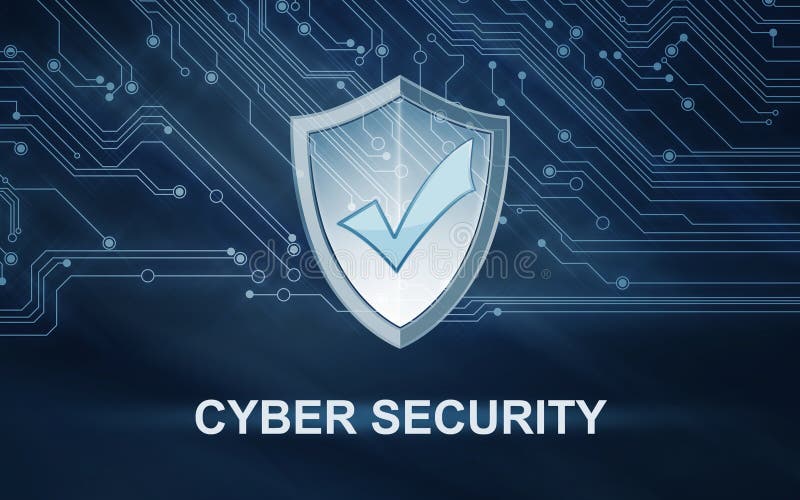 Cyber Security. Shield with Check Mark Illustration and Text Against ...