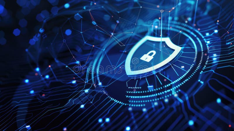 Cyber Security Concept with Shield Icon Surrounded by Data Encryption ...