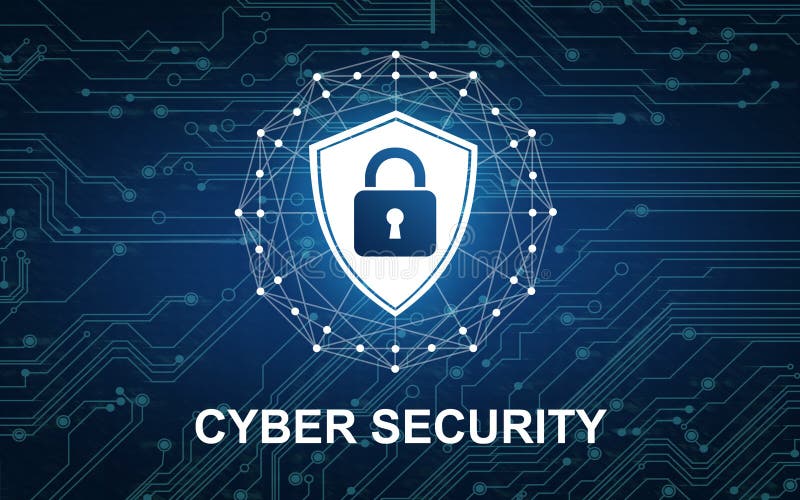 Cyber Security. Shield with Padlock Illustration and Text Against ... Cyber Security. Shield with Padlock Illustration and Text Against ...