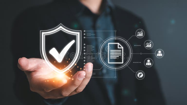 Cyber Security Data Protection Concept with Shield and Document on Hand for Secure Information ...