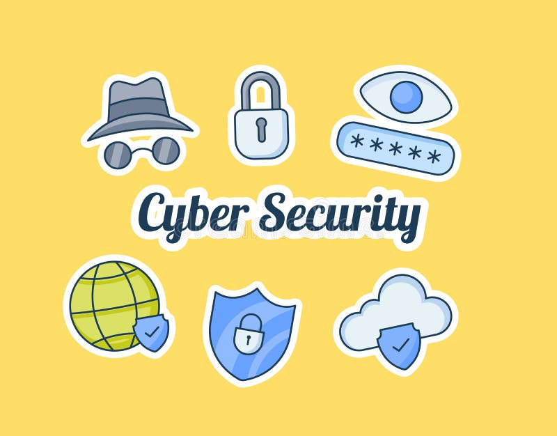 Cyber Security Concept with Some Icon Sticker Spreading with Modern ...
