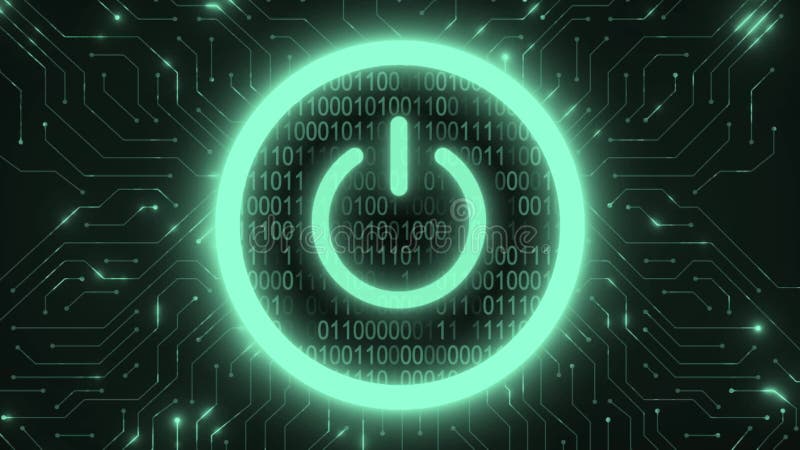 Cyber Security Concept Turn On Sign Binary Code And Circuit Grid Stock Footage Video Of