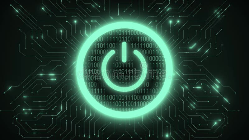 Cyber Security Concept - Turn on Sign, Binary Code and Circuit Grid ...