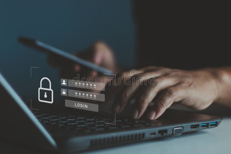 Cyber Security Concept User Typing Login And Password Information Security And Encryption