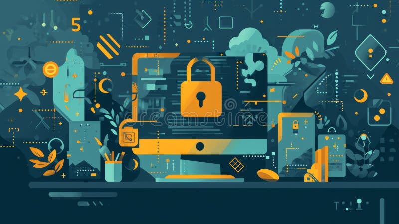Cyber Security Concept Vector Illustration in Flat Style. Padlock on ...