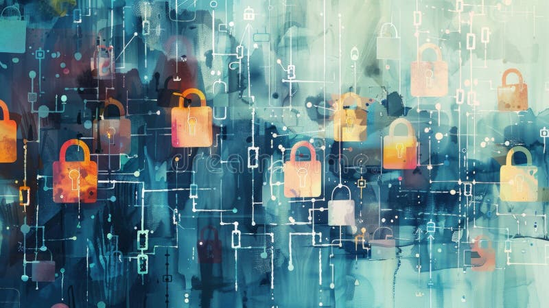 Cyber Security Concepts Represented in Watercolor. Stock Illustration - Illustration of protect ...