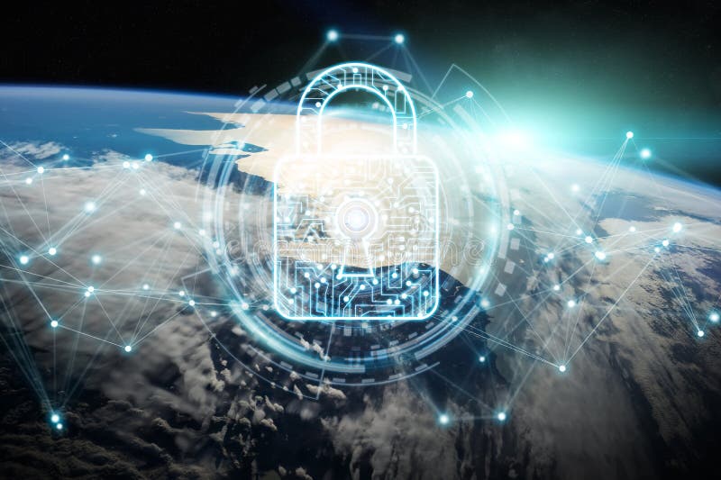 Cyber Security on Planet Earth 3D Rendering Stock Illustration ...