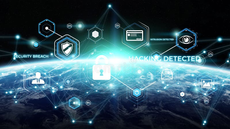 Cyber Security on Planet Earth 3D Rendering Stock Illustration ...