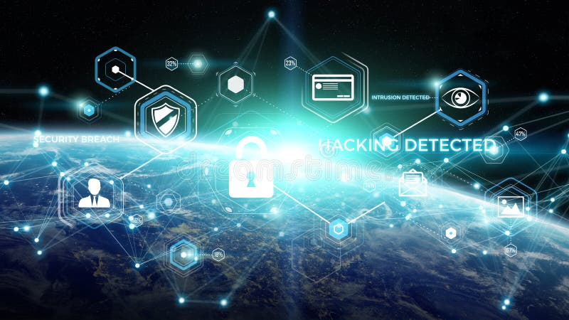 Cyber Security on Planet Earth 3D Rendering Stock Illustration ...