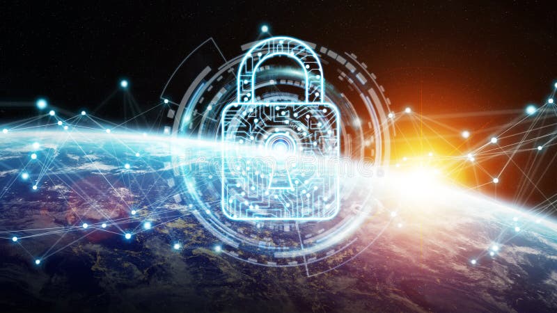 Cyber Security on Planet Earth 3D Rendering Stock Illustration ...