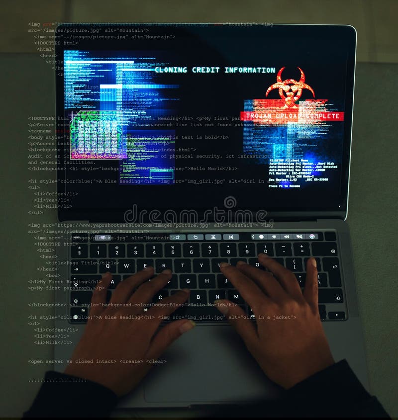 Cyber Security Crime And Hands Typing On A Laptop While Programming Or