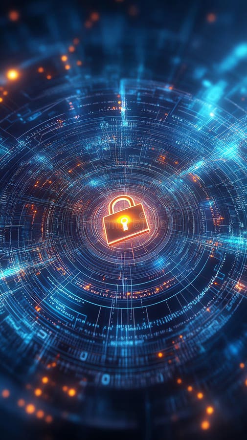 Cyber Security 3D Illustration: Digital Lock Stock Illustration ...