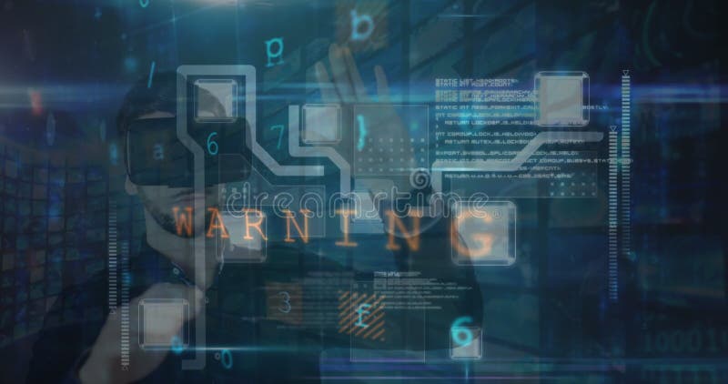 Cyber Security Data Processing Against Caucasian Man Wearing Vr Headset ...