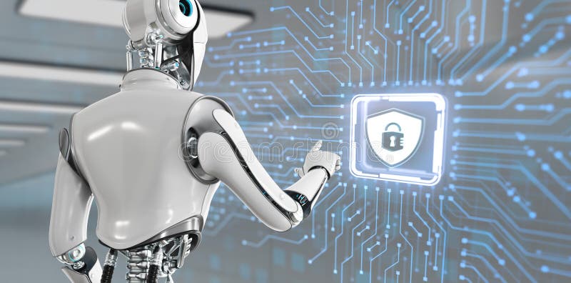 Cyber Security Data Protection Antivirus Technology Concept. Robot ...