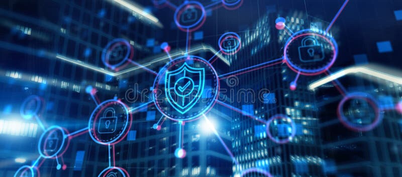 Cyber Security Data Protection Concept on City Background Stock ...
