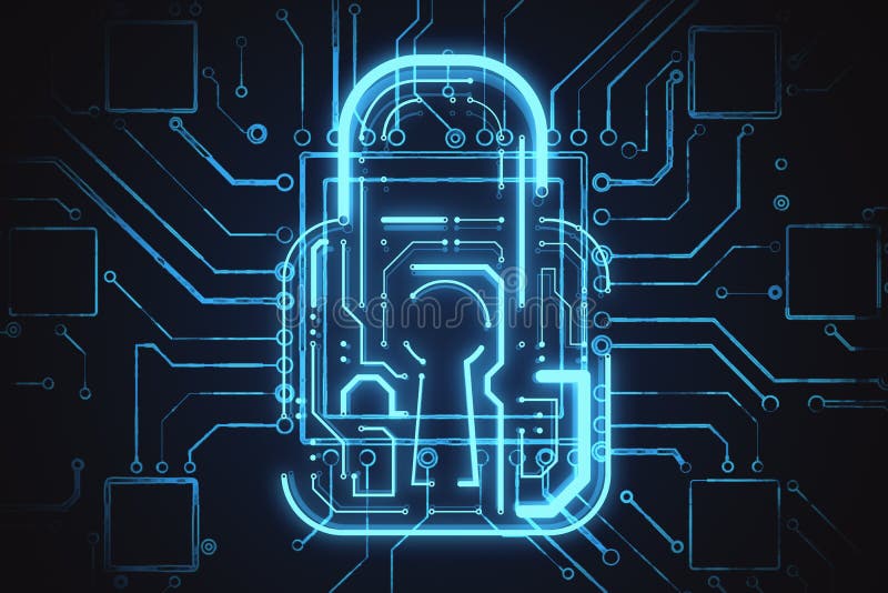 Cyber Security and Data Protection Concept with Digital Glowing Lock ...