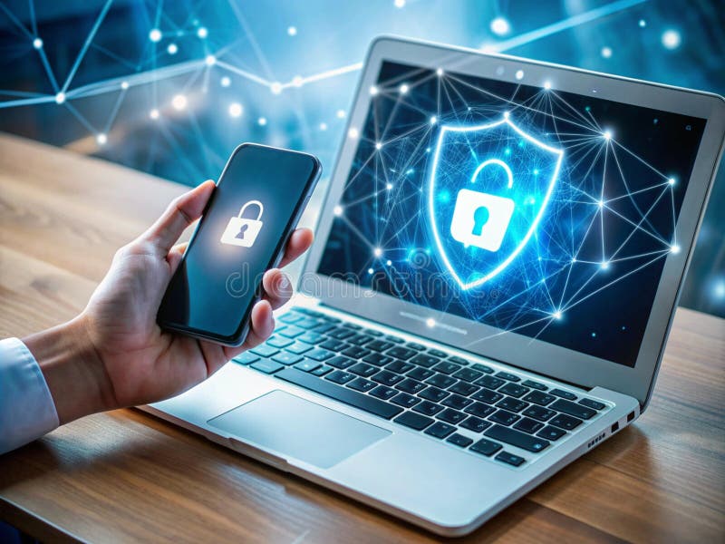 User Using Mobile Phone and Laptop Computer with Privacy Security and ...