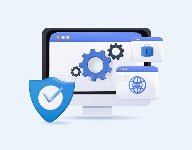 Cyber Security Data Protection 3D Render Concept Vector Illustration ...