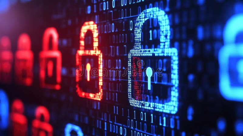 Illustration of Digital Data Protection. Closed Lock Symbols in Blue ...