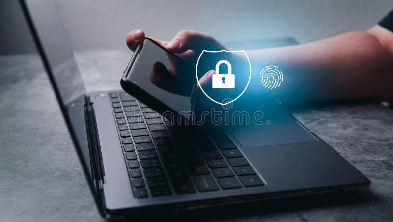 Cyber Security and Data Protection Interface on Smartphone. Stock Image ...
