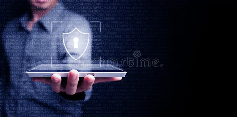 Cyber Security Data Protection. the Man Uses a Virtual Digital Shield ...