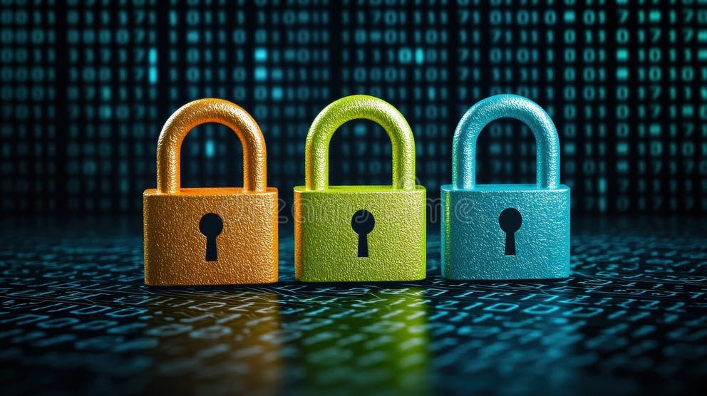 Cyber Security Data Protection Padlocks Digital Privacy Online Safety Binary Code Background ...