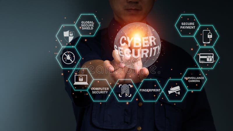 Cyber Security Data Storage Concept with Businessman Point and Touch ...