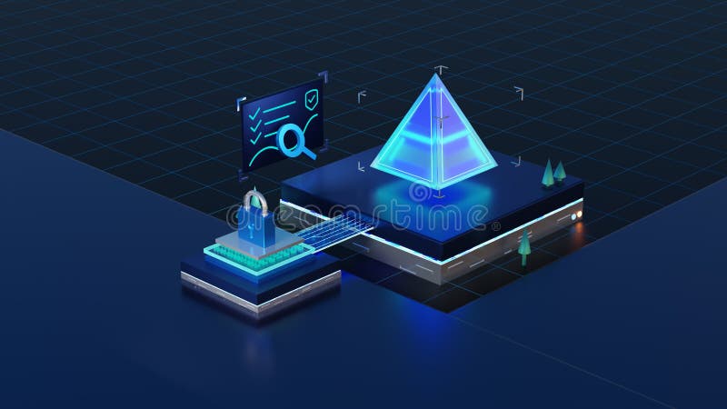 Cyber Security Design Concept on Dark Blue Background. Illustrates ...