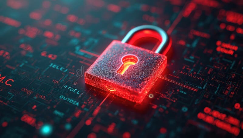 Cyber Security Design, Cyber Risk Audit. Padlock on Circuit Board with ...