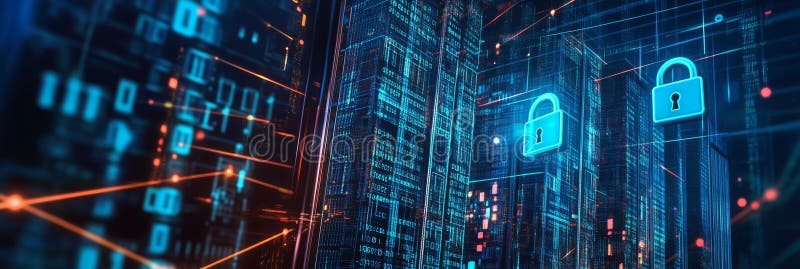 Cyber Security in the Digital Cityscape Represented by Glowing Lock ...