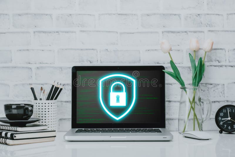 Cyber Security, Digital Crime Concept, Laptop Computer on Office Desk ...