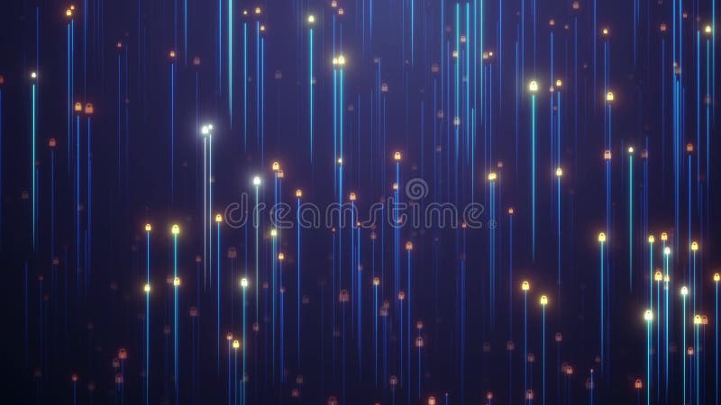 Cyber Security Concept. Bright Blue Fiber Optic Light with Padlock Logo ...