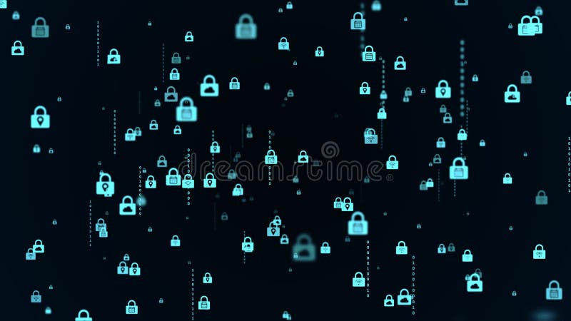 Cyber Security of Digital Data Network Protection Lock Icon Zoom Loop Animation. Stock Footage ...